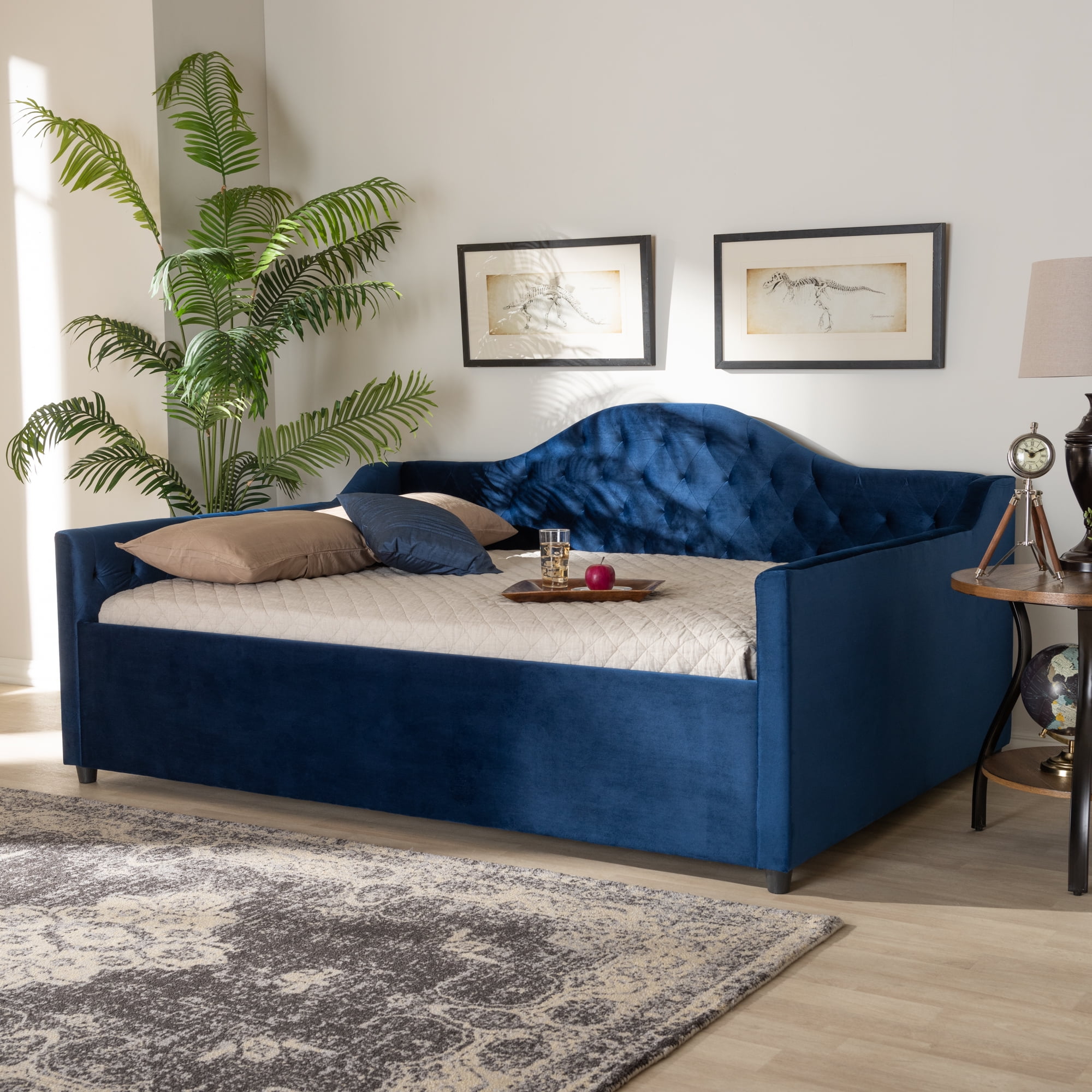 Baxton Studio Perry Royal Blue Velvet Button Tufted Full Size Daybed ...