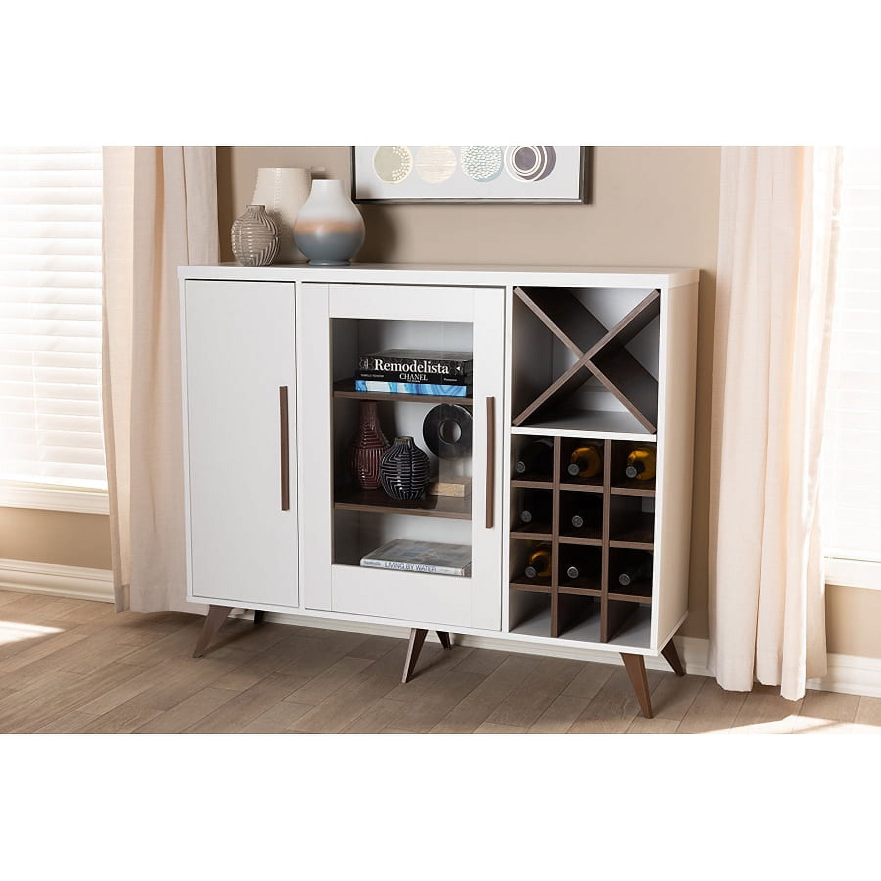 Baxton Studio Pietro Mid-Century Modern White and Brown Finished Wine ...