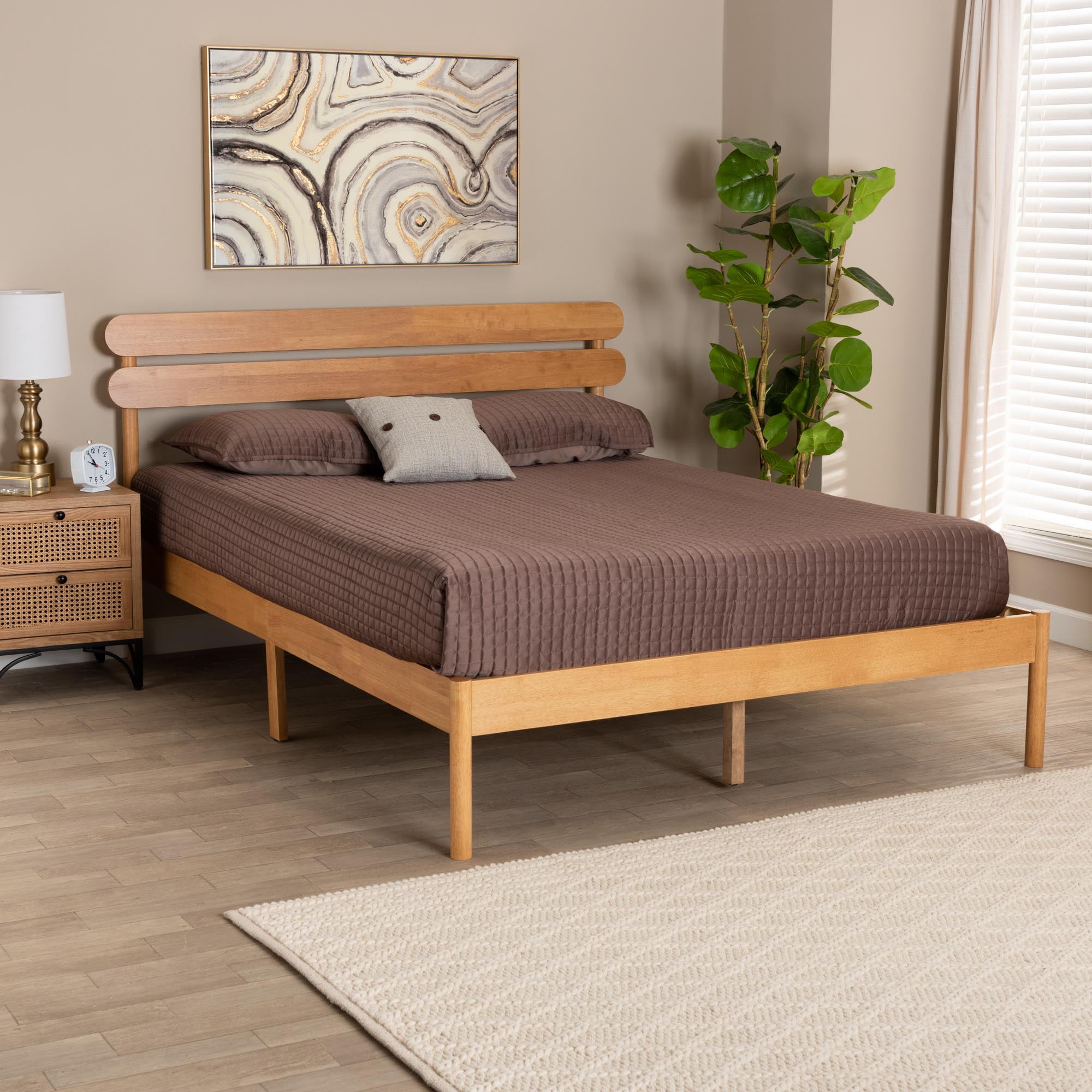 Baxton Quincia Queen Size Platform Bed - Modern Japandi Design ...