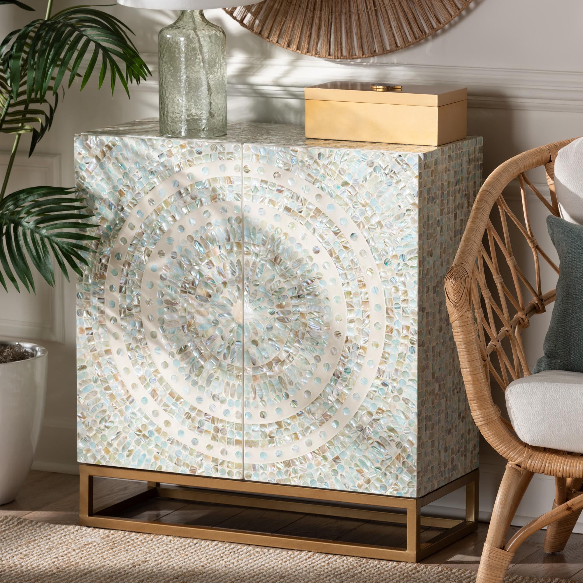 Baxton Studio Quintus Mother of Pearl Storage Cabinet - Walmart.com