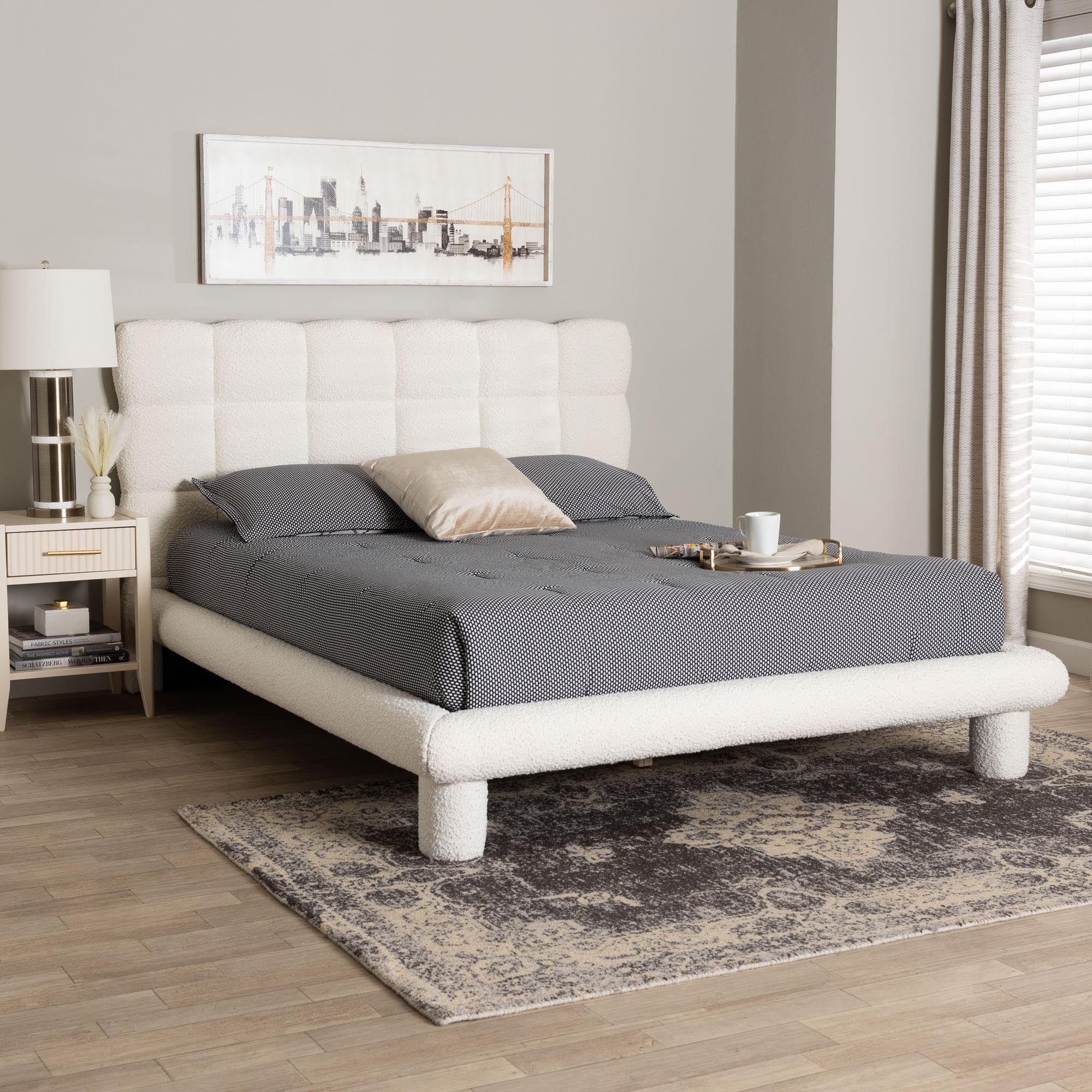 Baxton Studio Ralayna Queen Platform Bed Ivory Upholstered Boucle Foam Contemporary - Walmart.com