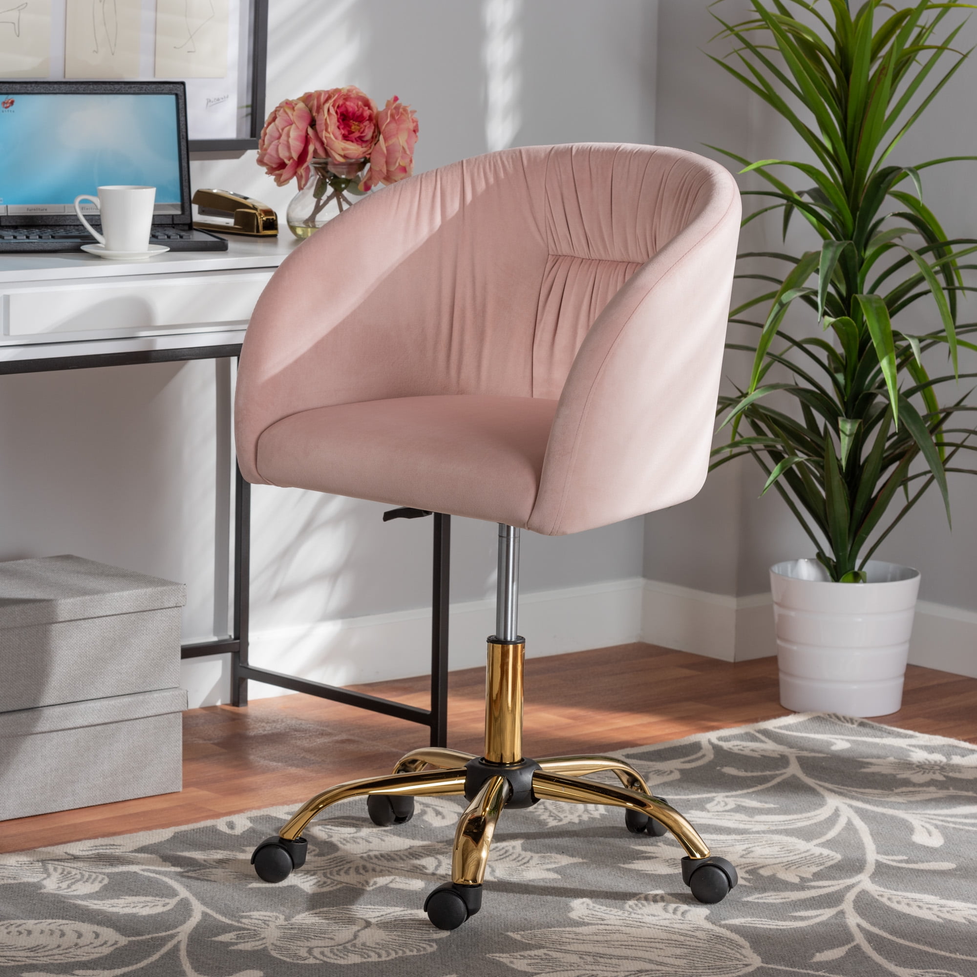 Baxton Ravenna Office Chair - Glam Velvet Swivel Chair - Walmart.com