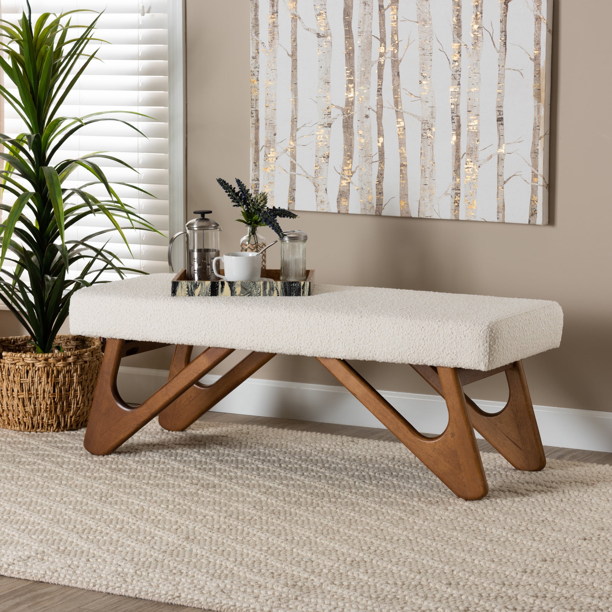 Baxton Rika Japandi Cream Boucle Fabric Bench - Walmart.com