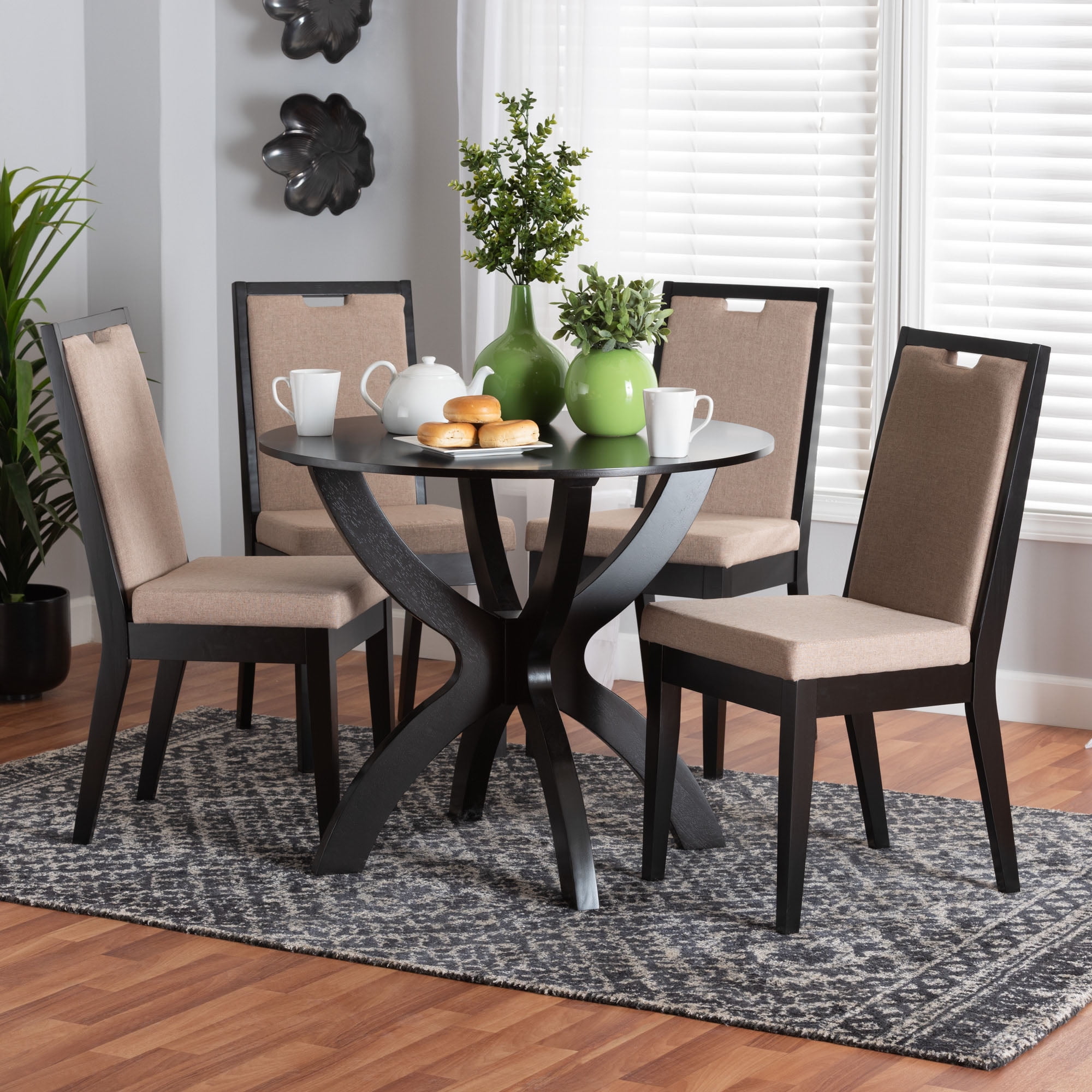Baxton Studio Rika Modern Sand Fabric and Dark Brown Finished Wood 5 ...
