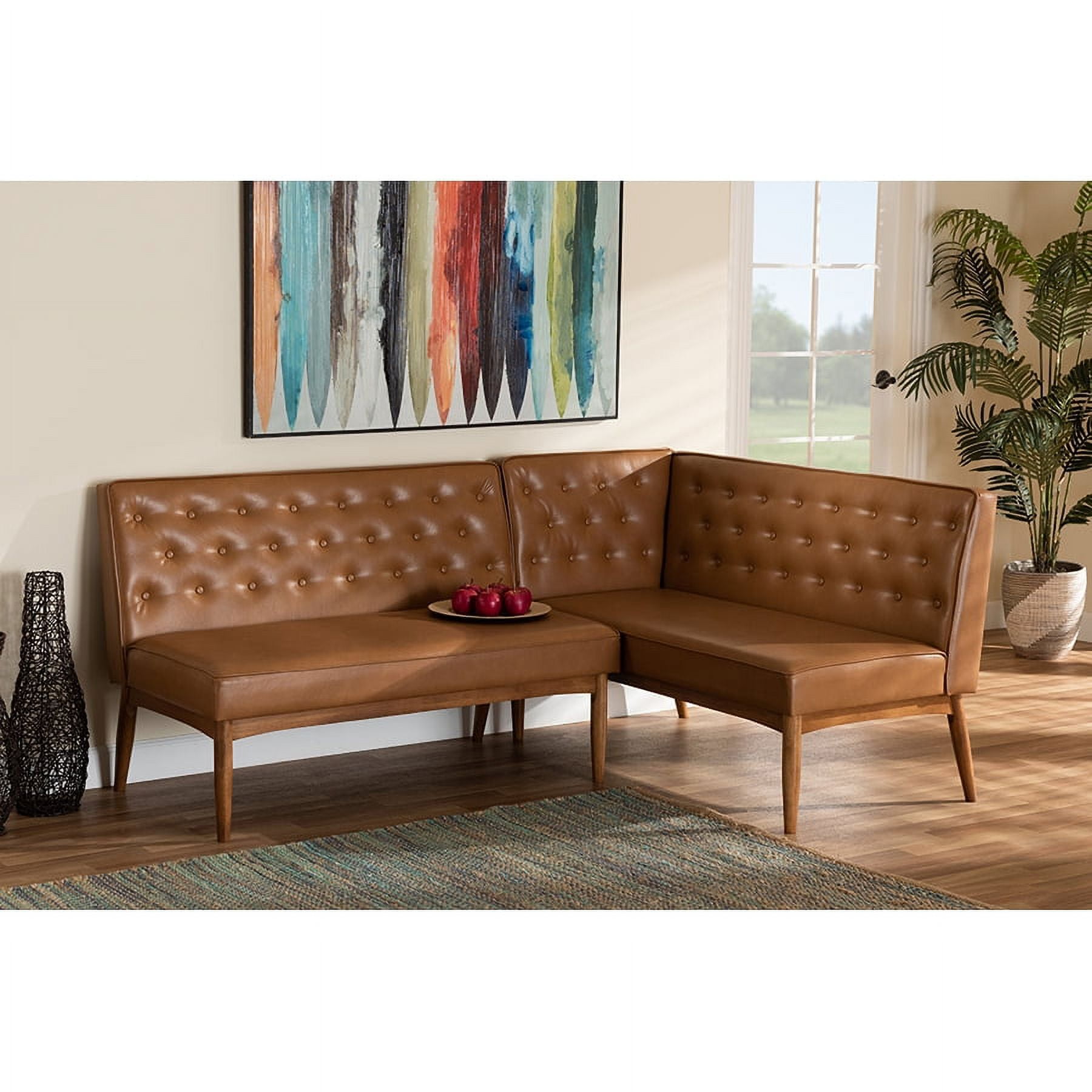 Baxton Studio Riordan Mid-Century Modern Tan Faux Leather Upholstered ...