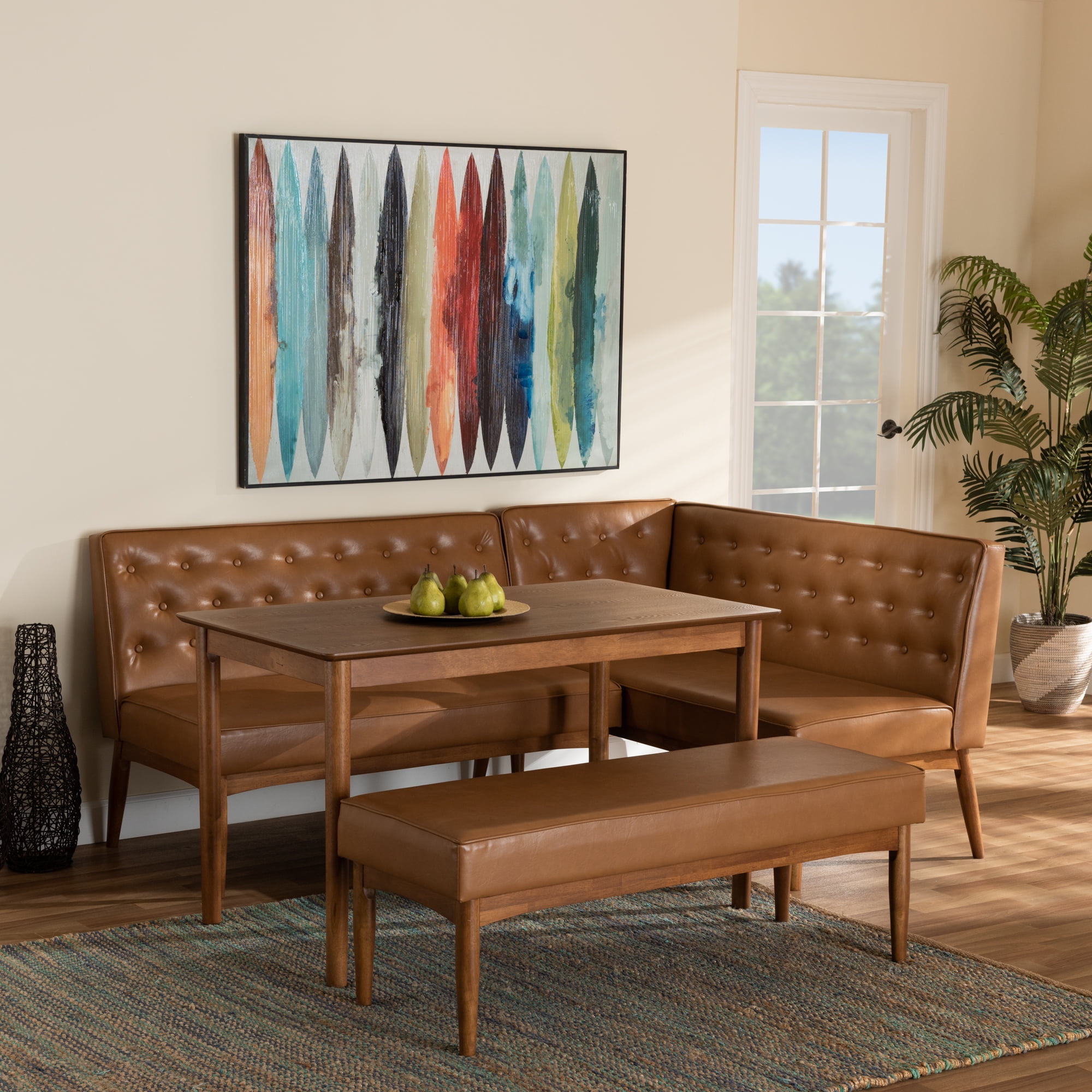 Baxton Studio Riordan Mid-Century Modern Tan Faux Leather Upholstered ...