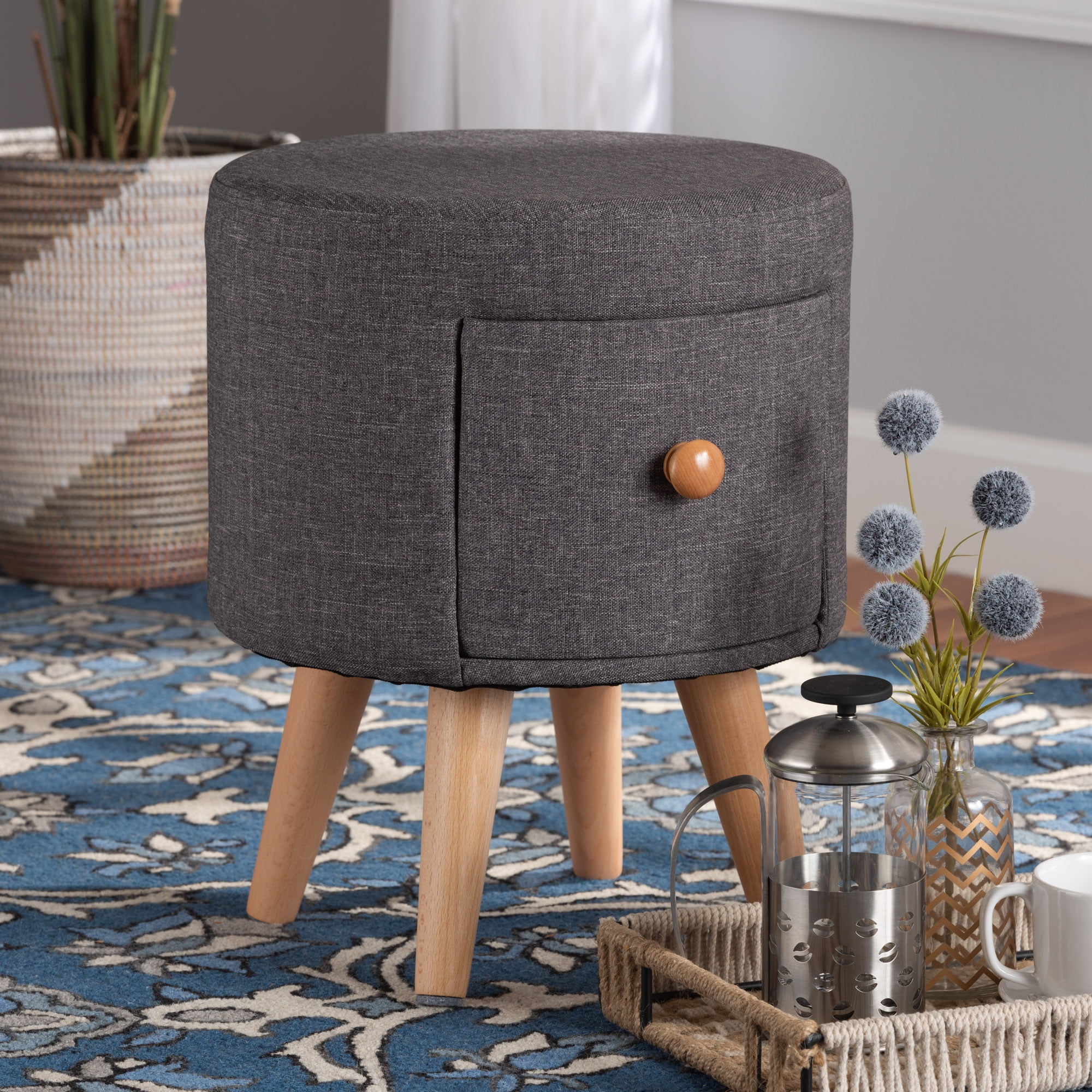 Baxton Rocco Ottoman Stool - Modern Design - Fabric Upholstery ...