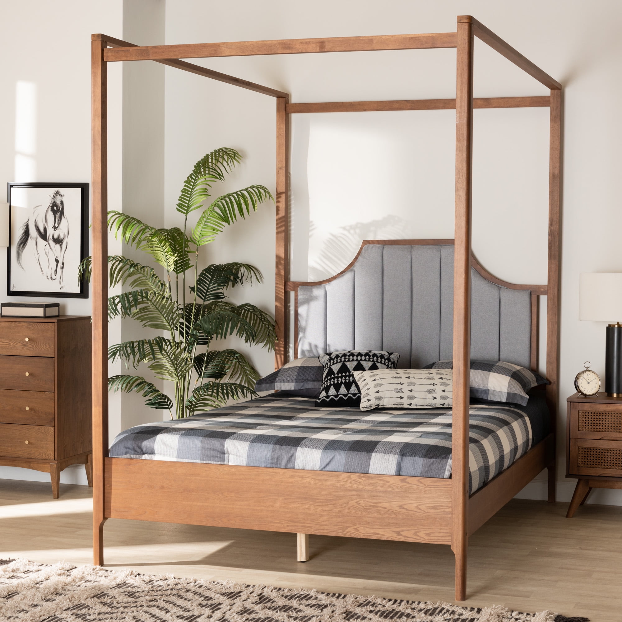 Baxton Studio Dakota Canopy Bed - Queen Size Platform - Wood Frame ...