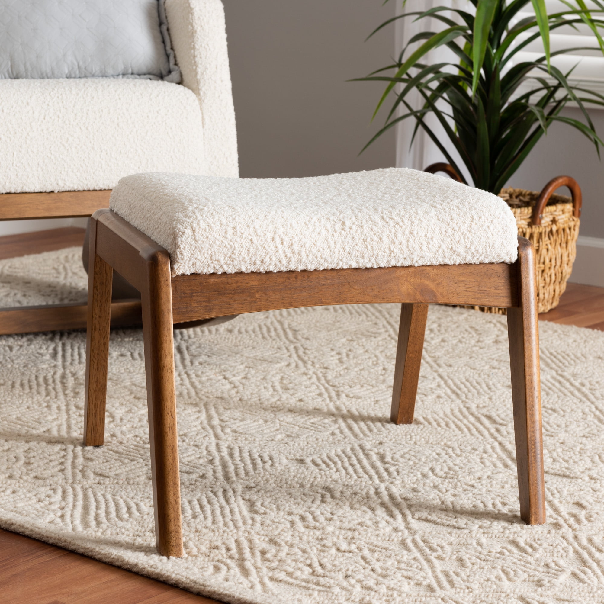 Baxton Studio Roxy Mid-Century Modern Off-White Boucle Upholstered and ...