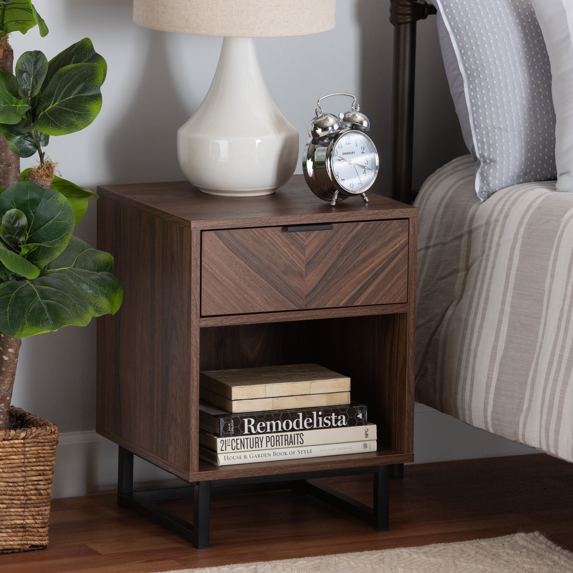 Baxton Studio Sadia Modern Walnut Brown Finished Wood and Black Metal 1 ...