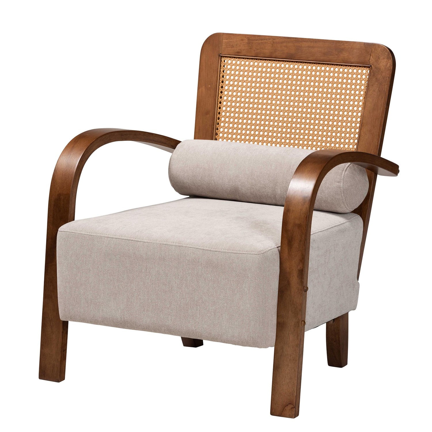 Baxton Studio Sage Light Grey Fabric and Brown Wood Arm Chair with ...