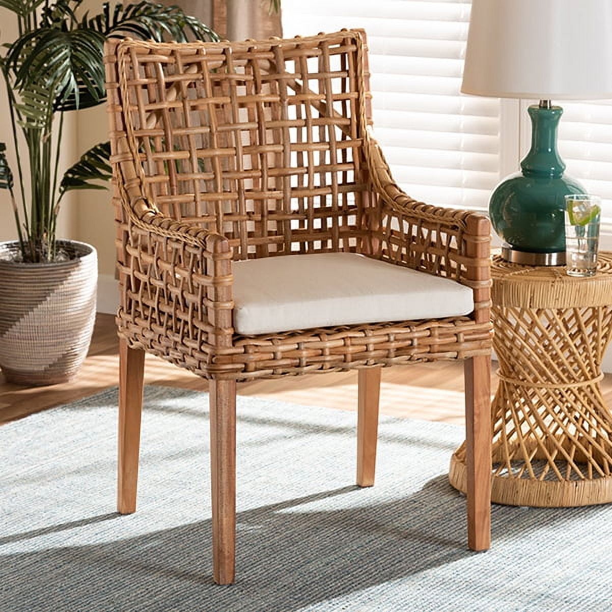 Baxton Studio Saoka Natural Brown Finished Wood and Rattan Armchair ...