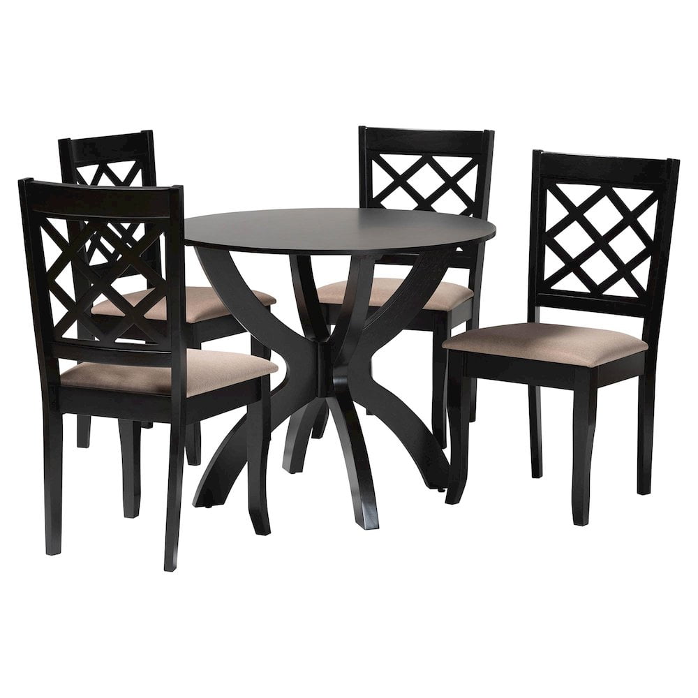 Baxton Studio Savina Modern Sand Fabric and Dark Brown Wood 5-Piece ...