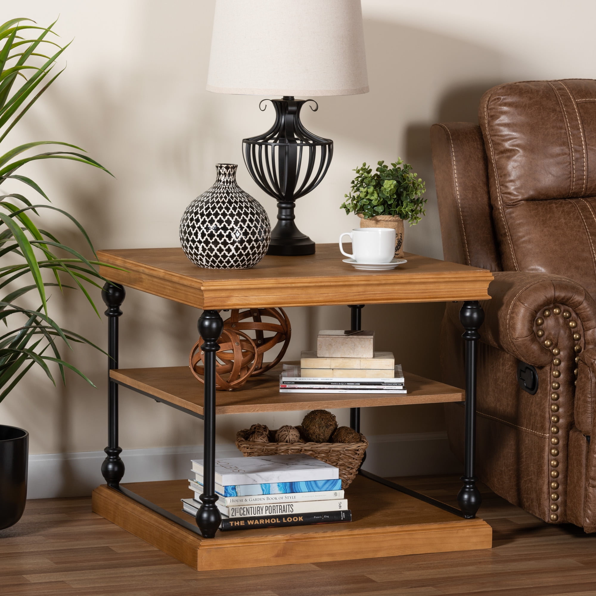 Free Shipping! Baxton Studio Sebastian Oak Brown Wood and Black Metal 3 ...