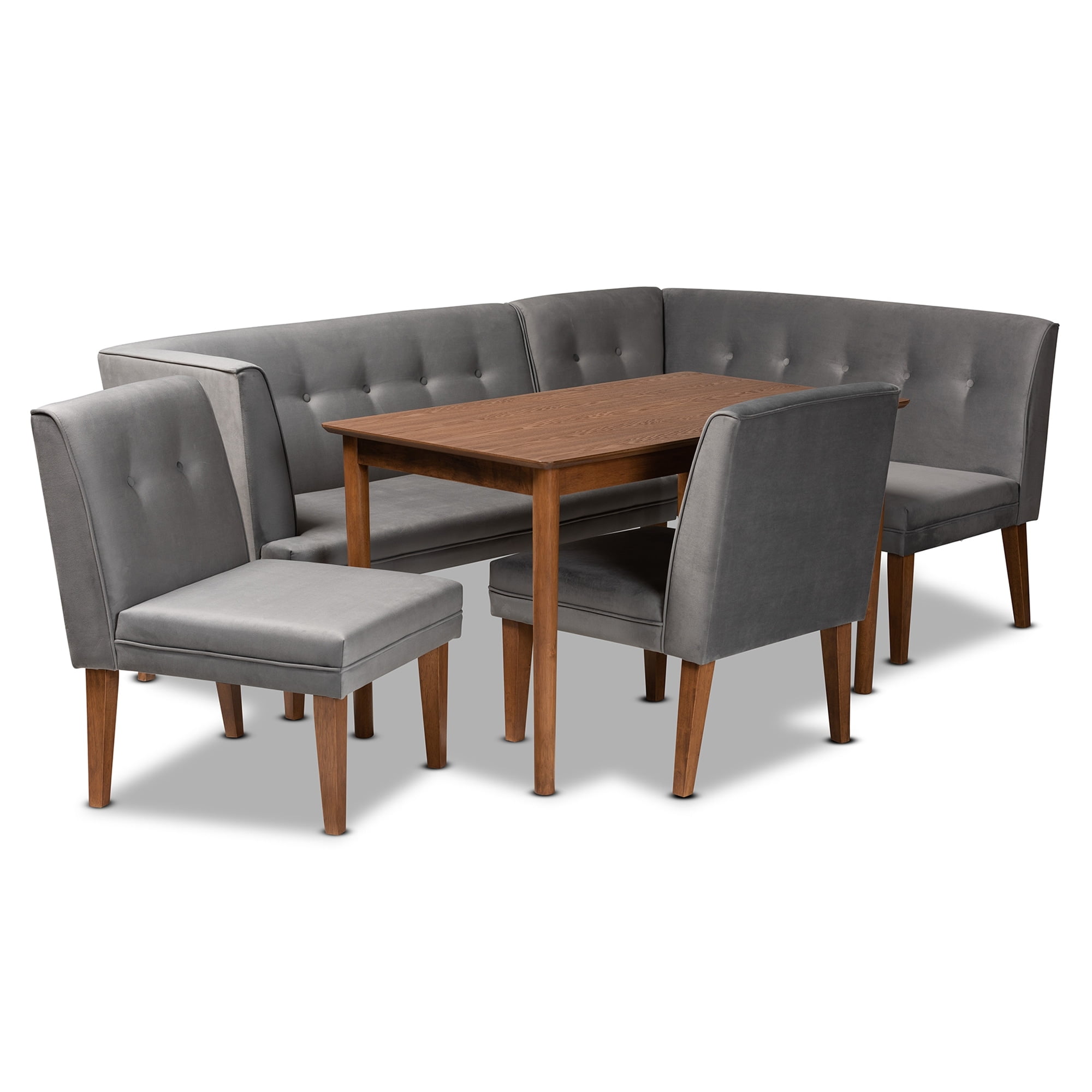 Baxton Studio Stewart Mid-Century Grey Velvet Upholstered Wood Dining ...