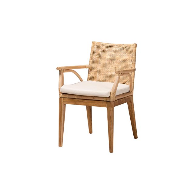 Baxton Studio Storsel Teak Wood Rattan Dining Chair, Brown, Bohemian ...