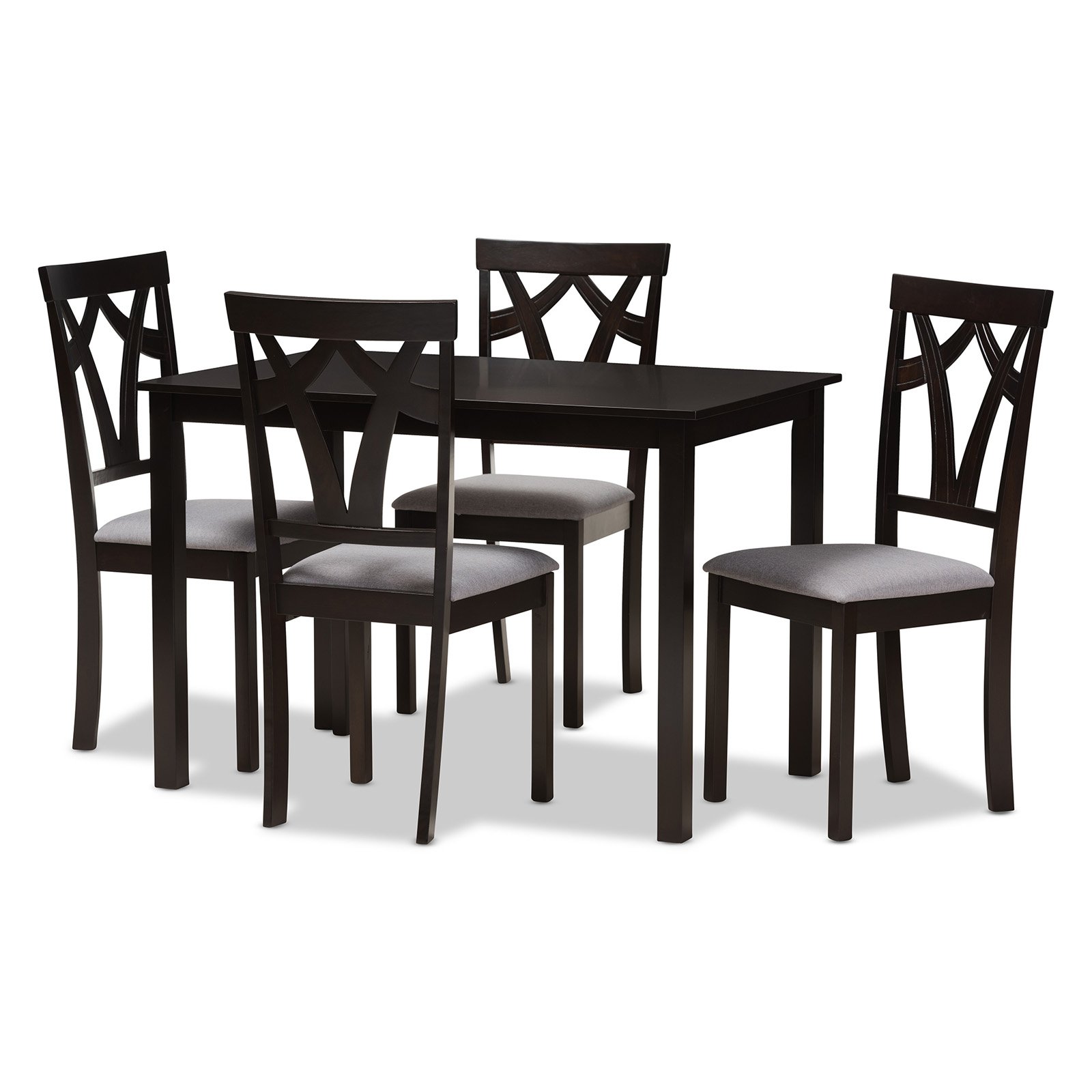 Baxton Studio Sylvia Modern and Contemporary Grey Fabric Upholstered and Dark Brown Finished 5 ...