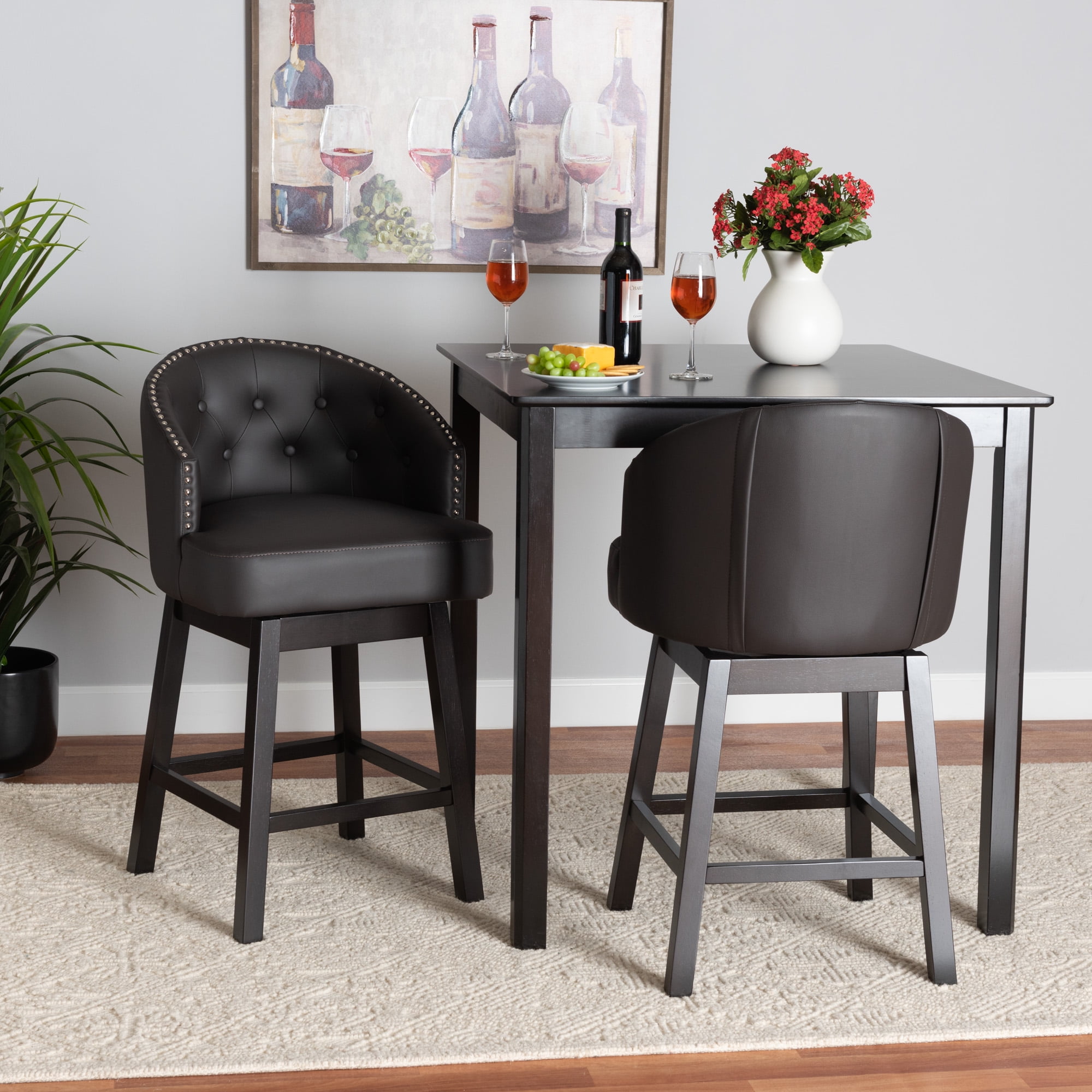 Baxton Studio Theron Swivel Counter Stool - Espresso Wood - 27 Seating ...