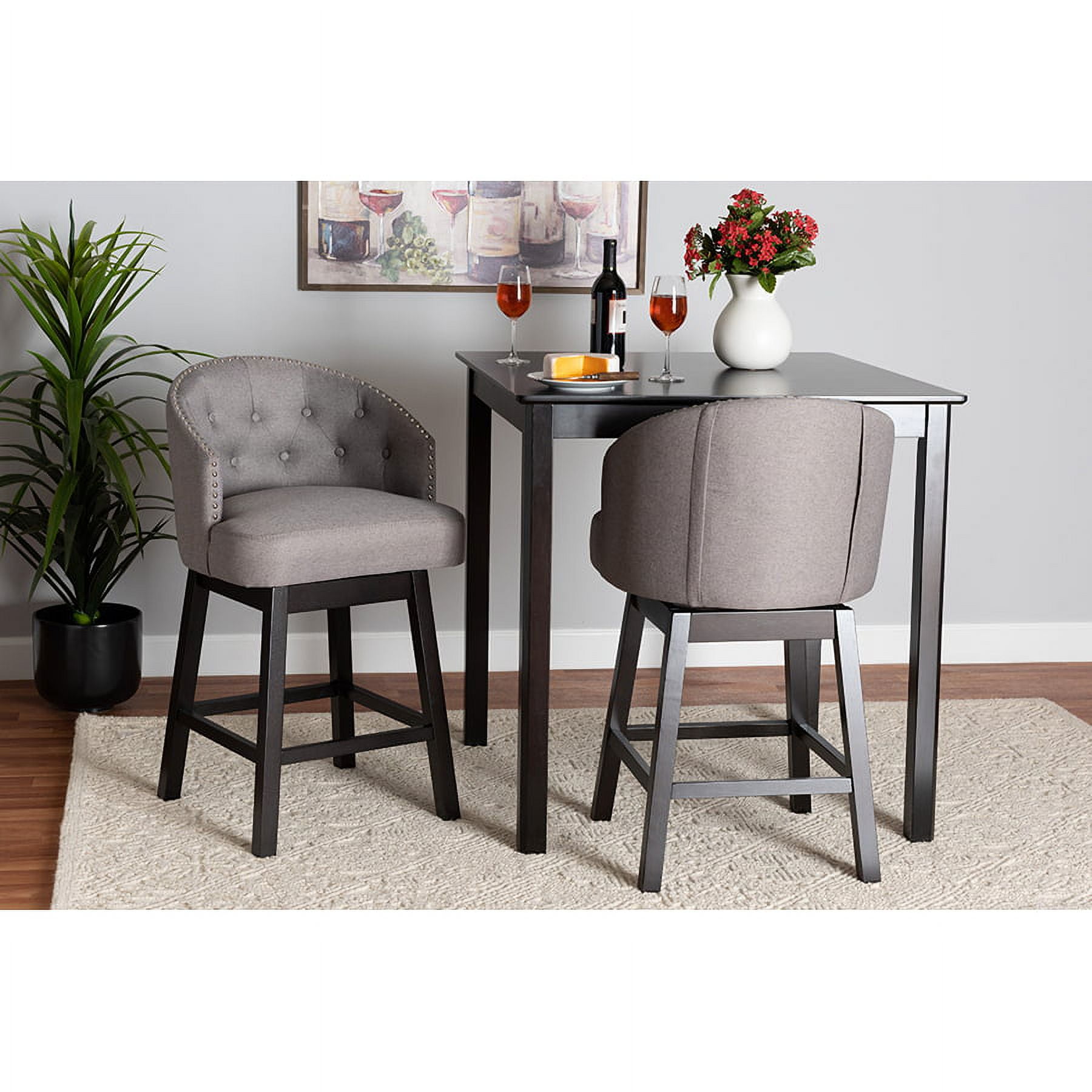 Baxton Studio Theron Mid-Century Transitional Grey Fabric and Espresso ...