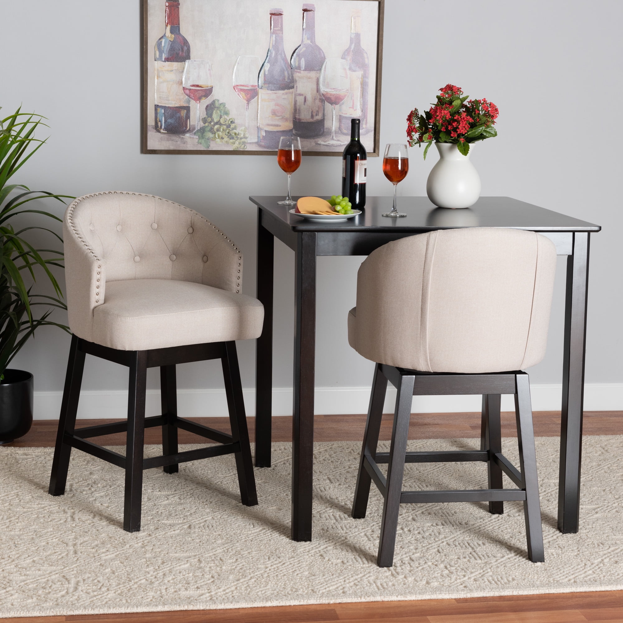 Baxton Studio Theron Mid-Century Transitional Light Beige Fabric and ...