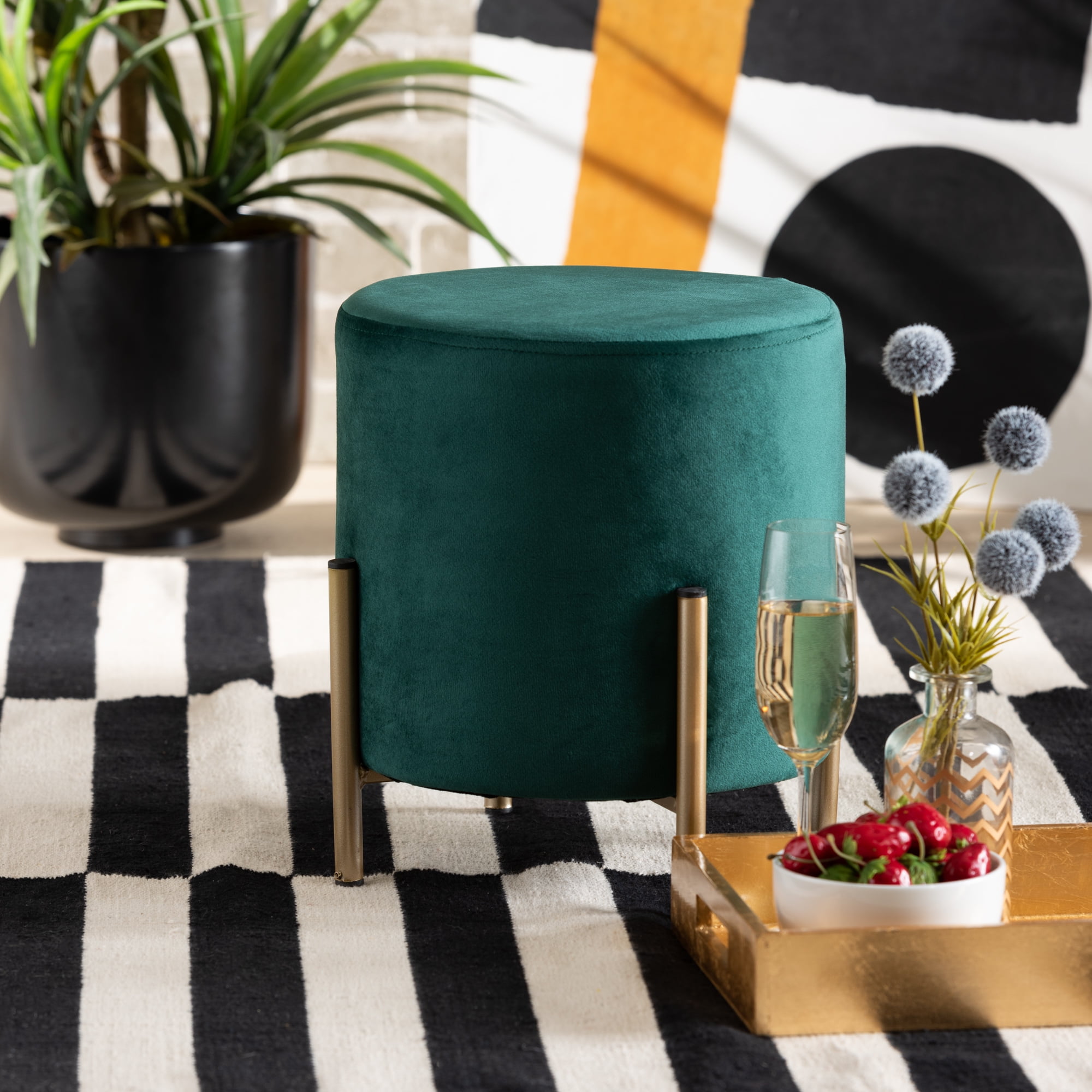 Baxton Studio Ottoman - Green Velvet - Glam and Luxe Style - Walmart.com