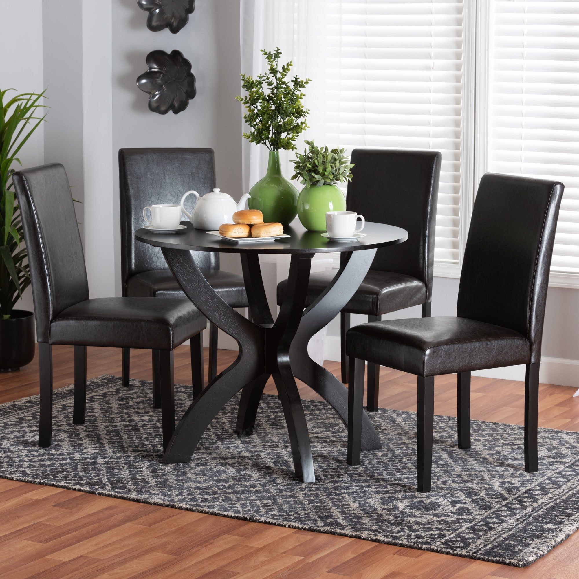Trine Dining Set - Modern Espresso Faux Leather - Walmart.com
