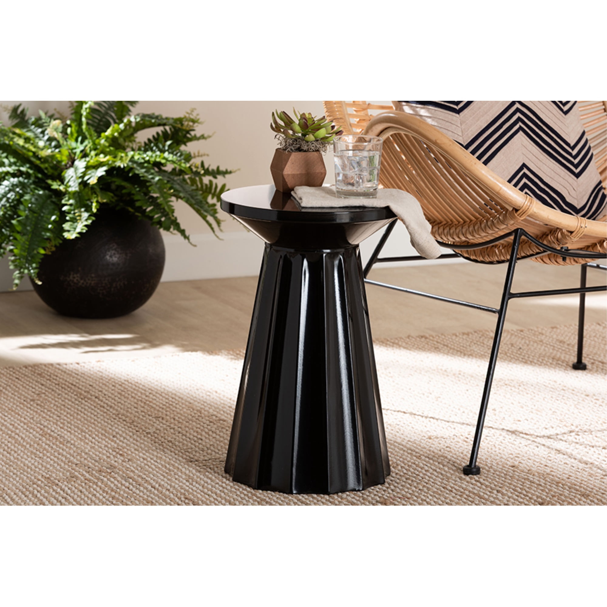 Baxton Studio Ulmer Metal Scalloped Side Table Modern Round Accent ...