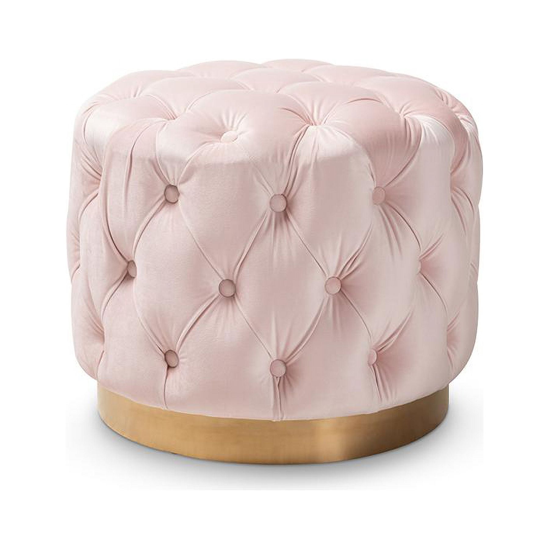 Baxton Studio Valeria Glam Ottoman - Light Pink Velvet, Gold-Finished ...