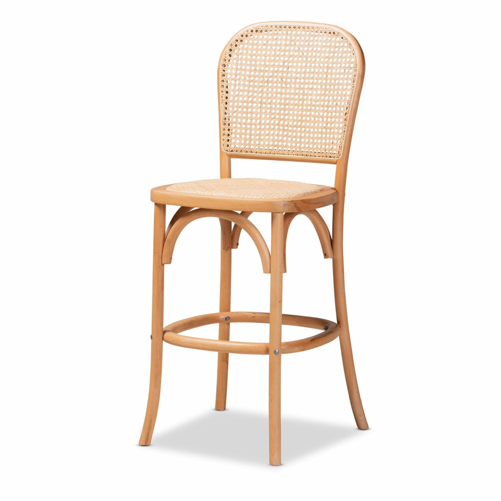 Baxton Studio Vance Brown Woven Rattan and Wood Cane Counter Stool ...