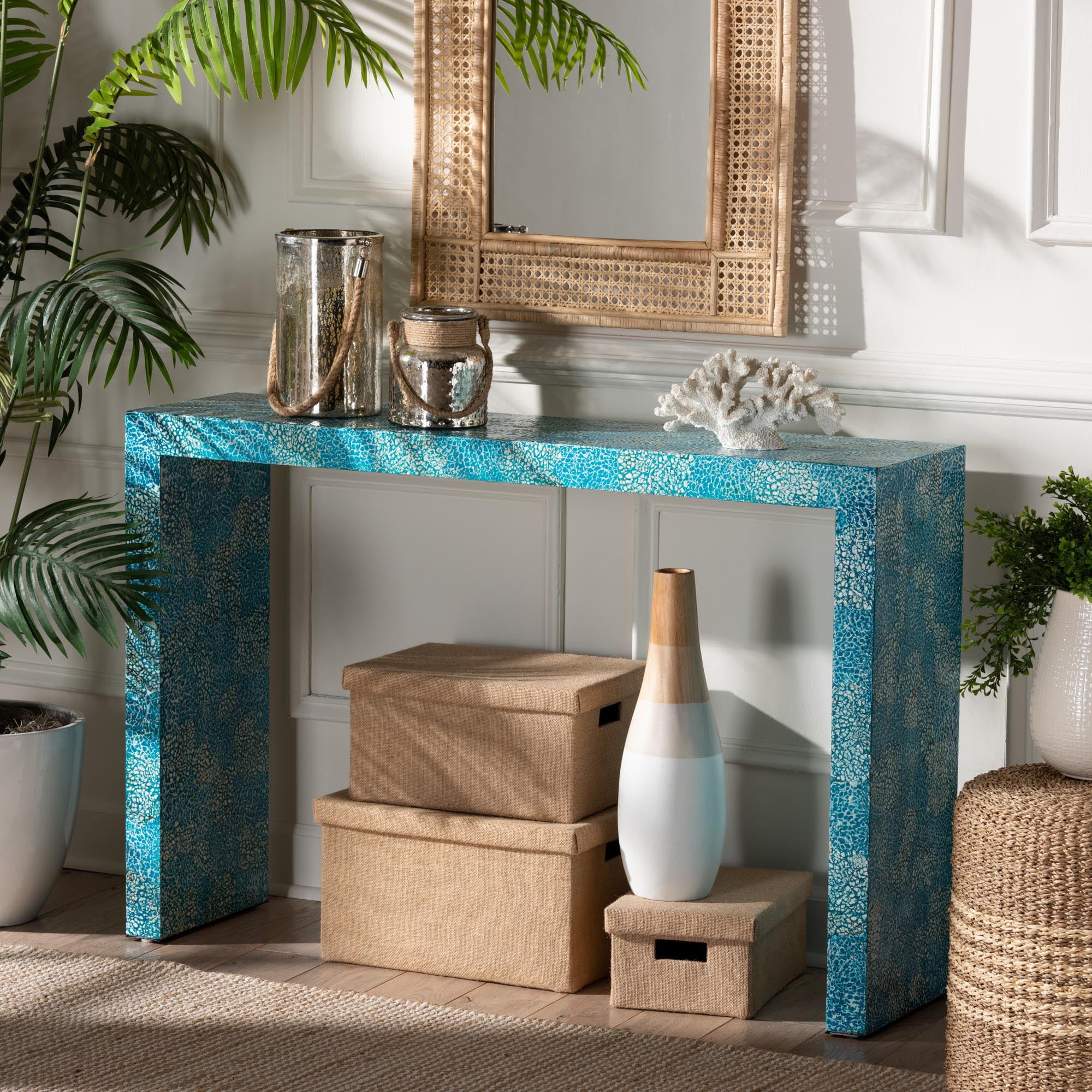 Baxton Studio Veruca Modern Bohemian Blue Mother of Pearl Console Table ...