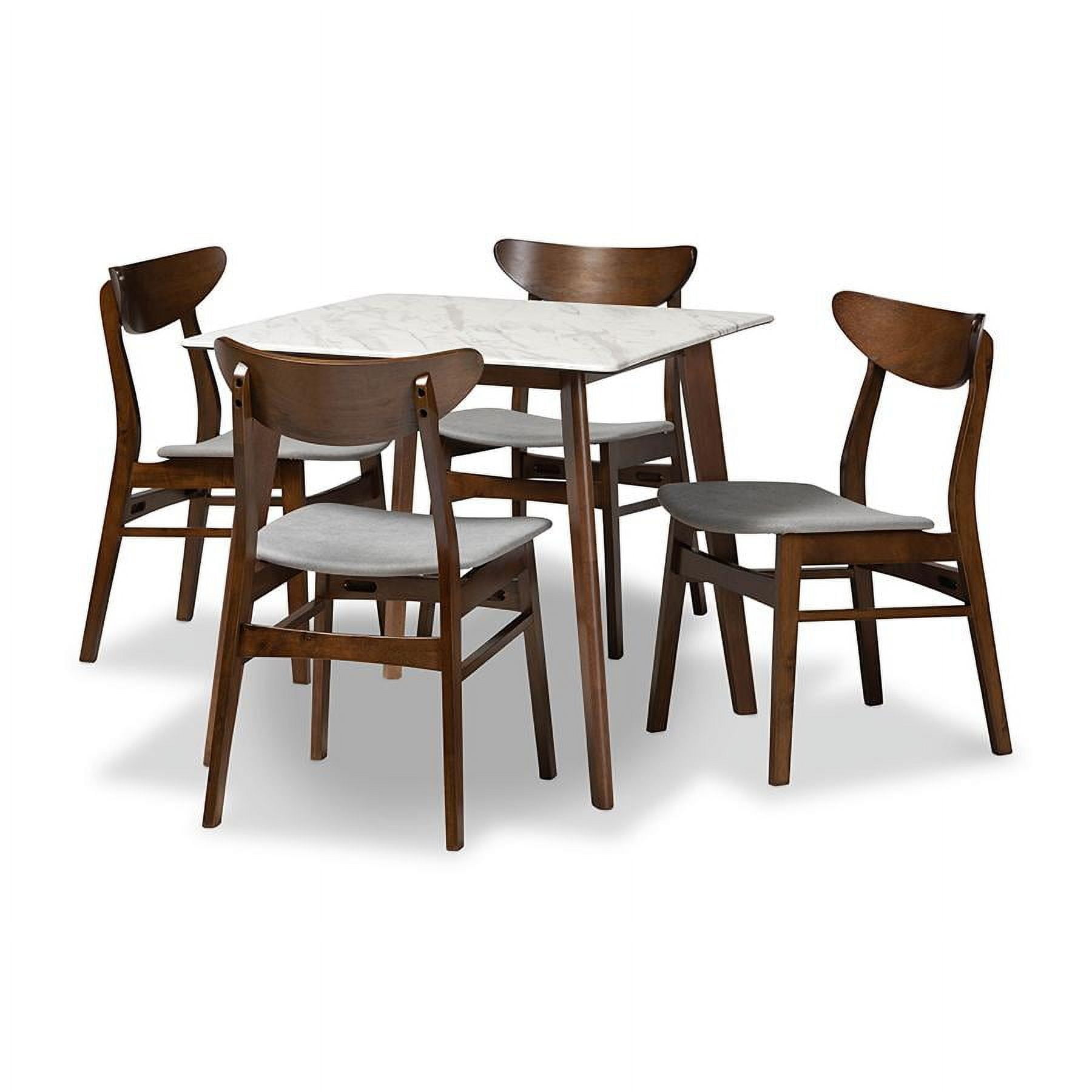 Baxton Studio Paras Walnut Brown Finished Wood 5-Piece Dining Set with Marble Dining Table ...