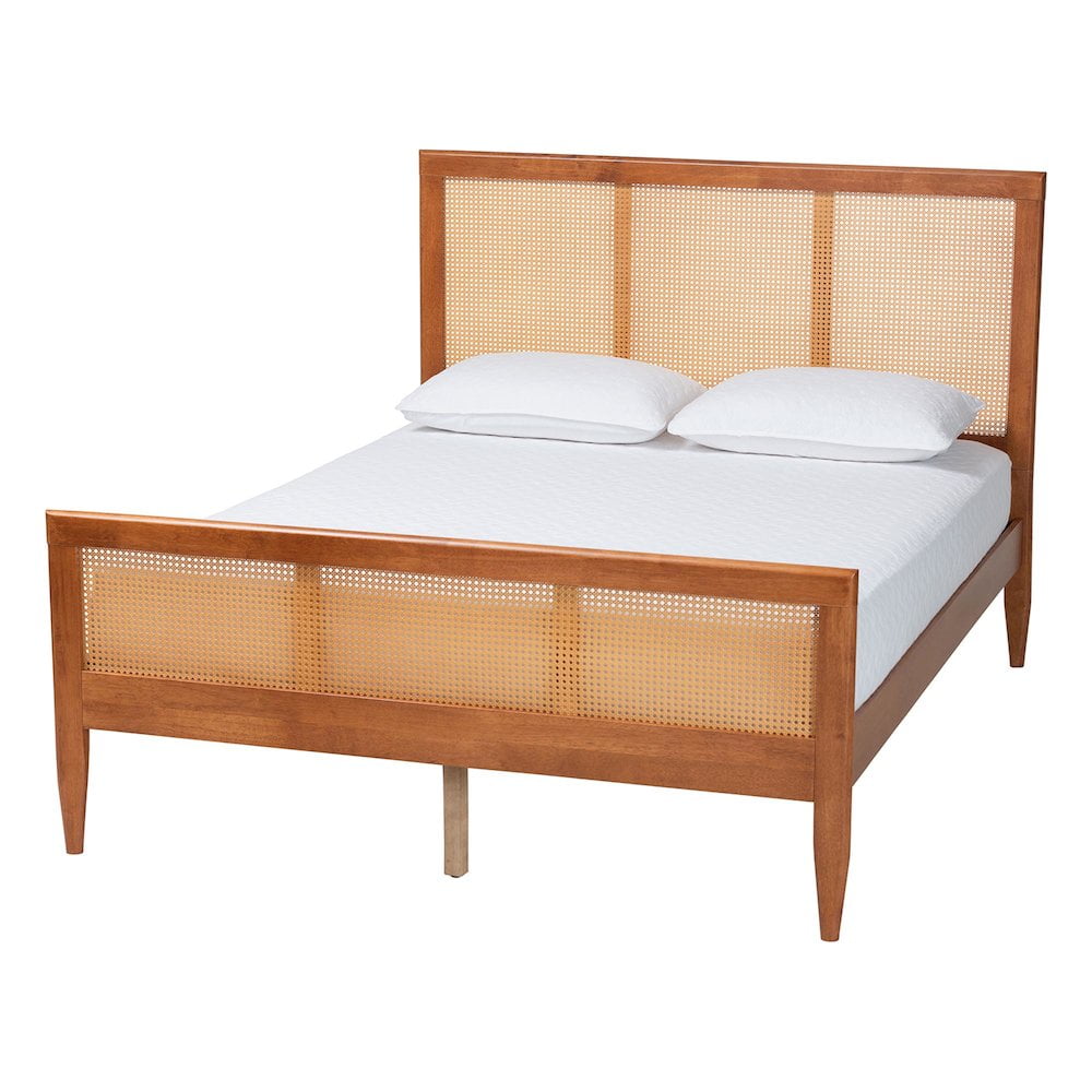 Baxton Studio Walthard Mid-Century Light Walnut Queen Platform Bed with ...