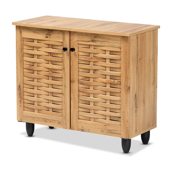 Baxton Studio Winda 2-Door Wooden Entryway Shoe Storage Cabinet, Oak ...