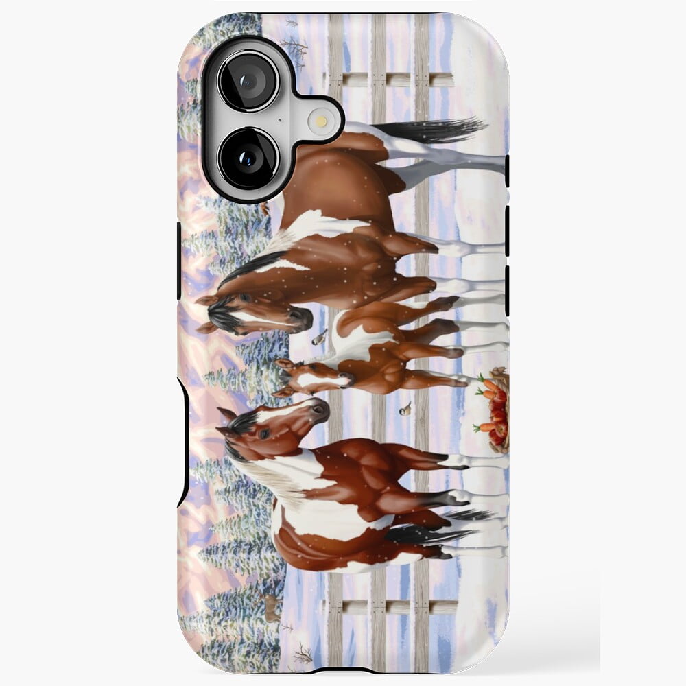 Bay Pinto Paint Horse in Winter Snow Phone Case with iPhone 17 to 11 ...