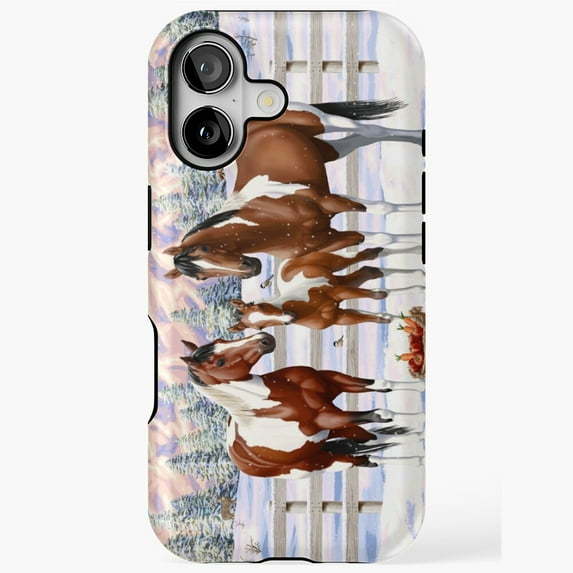 Bay Pinto Paint Horse in Winter Snow Phone Case with iPhone 17 to 11 ...