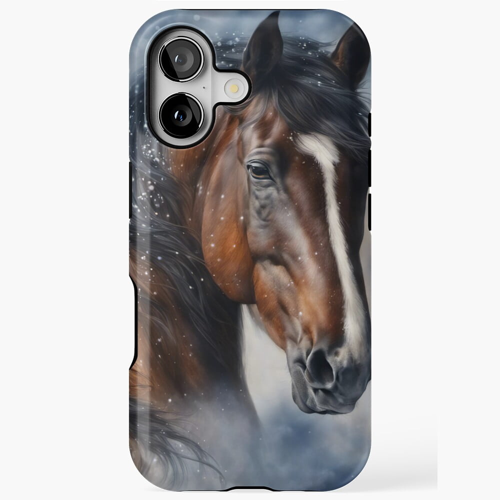 Bay Stallion Horse in Winter Snow Phone Case 17 16 15 14 13 12 11 Pro ...