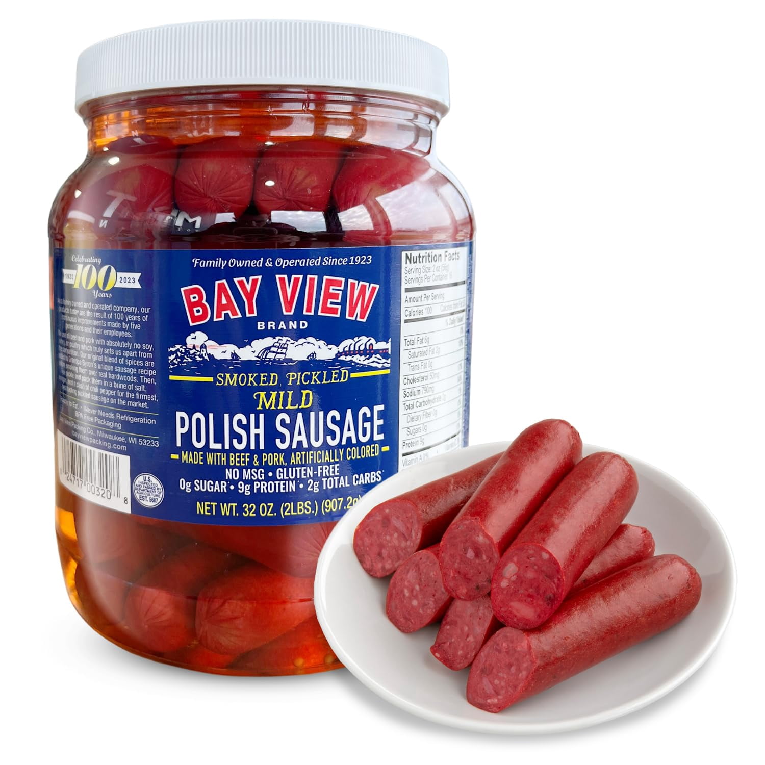 Bay View Smoked Pickled Polish Sausage, 32oz Mild, No MSG - Walmart.com