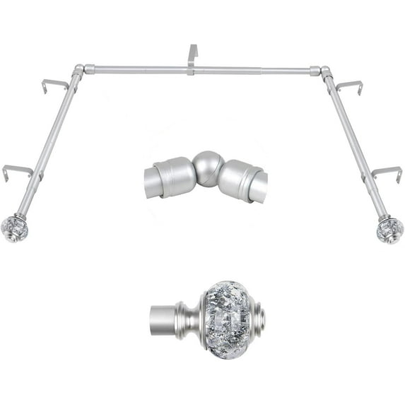 Bay Window Curtain Rod, Silver Curtain Rods for Bay windows 32 to 86 ...
