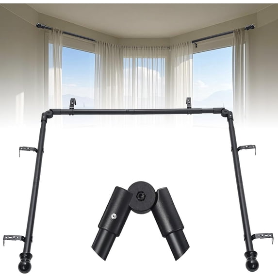 Bay Window Curtain Rods 1 Inch Rustproof Metal Corner Curtain Rod for ...