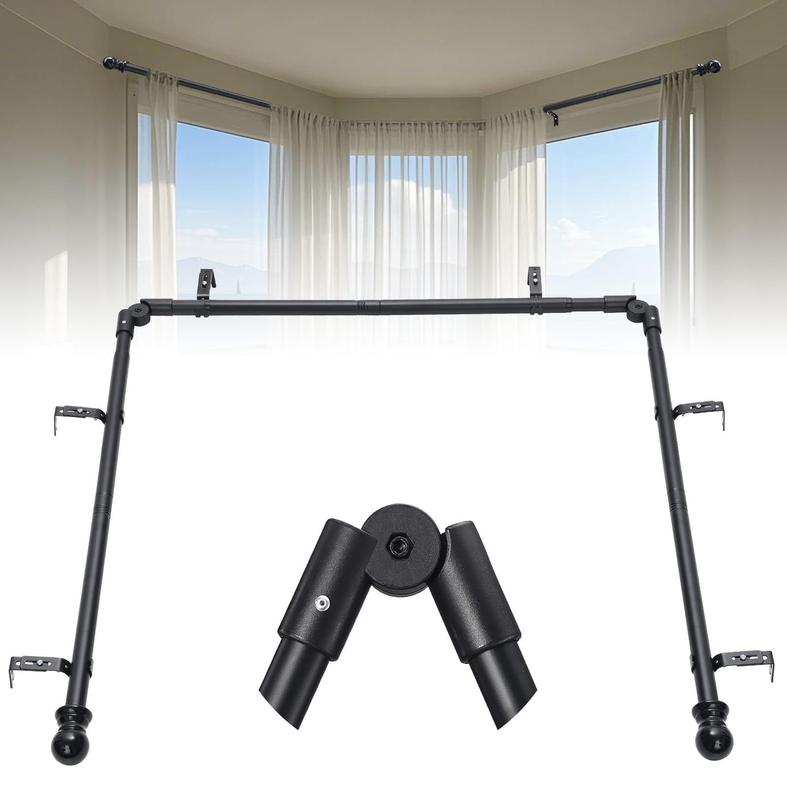 Bay Window Curtain Rods, U Shape Heavy Duty Curved Curtain Rods for Bay ...