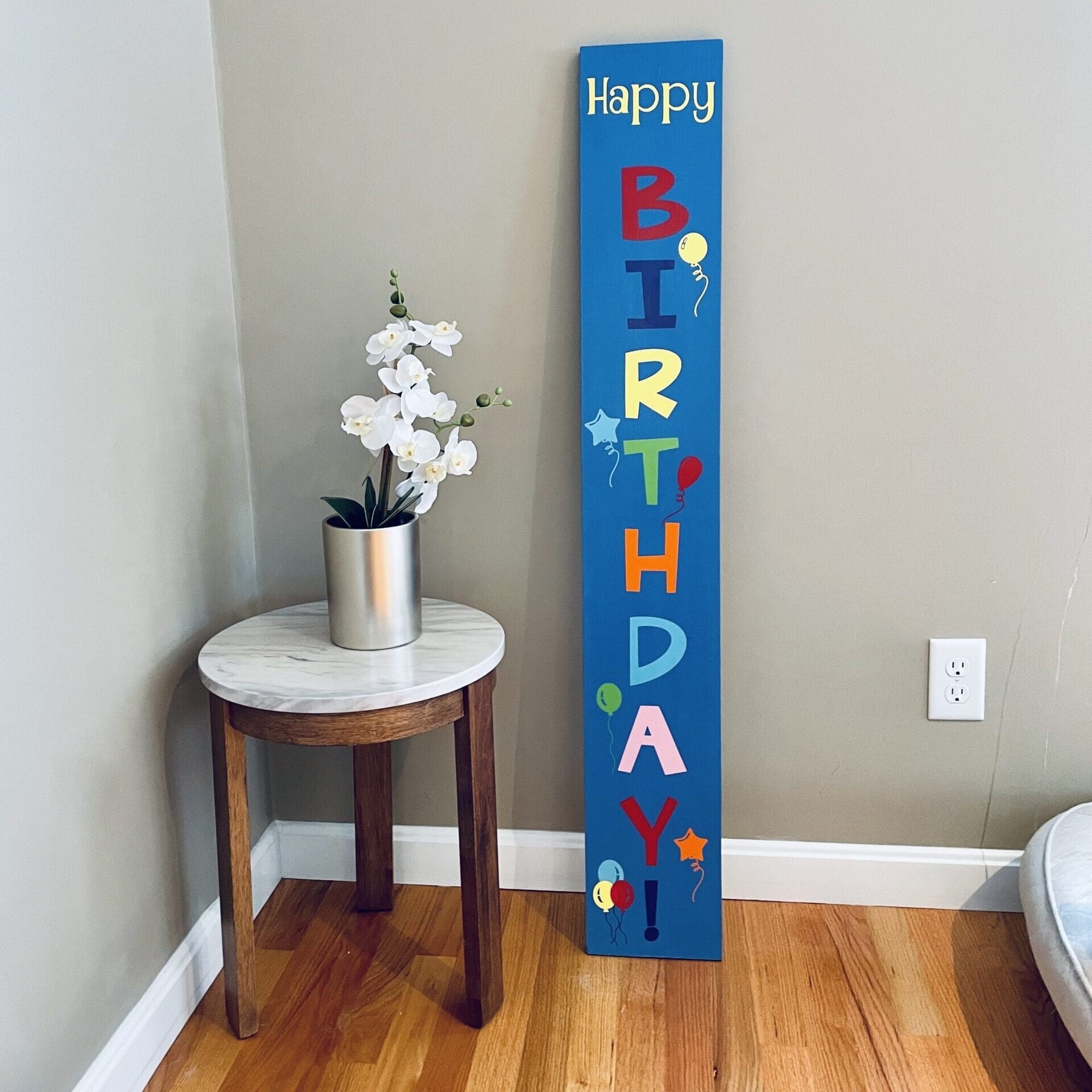 Bay and Birch Designs, Happy Birthday Sign, Indoor, Outdoor, Wood, Blue ...