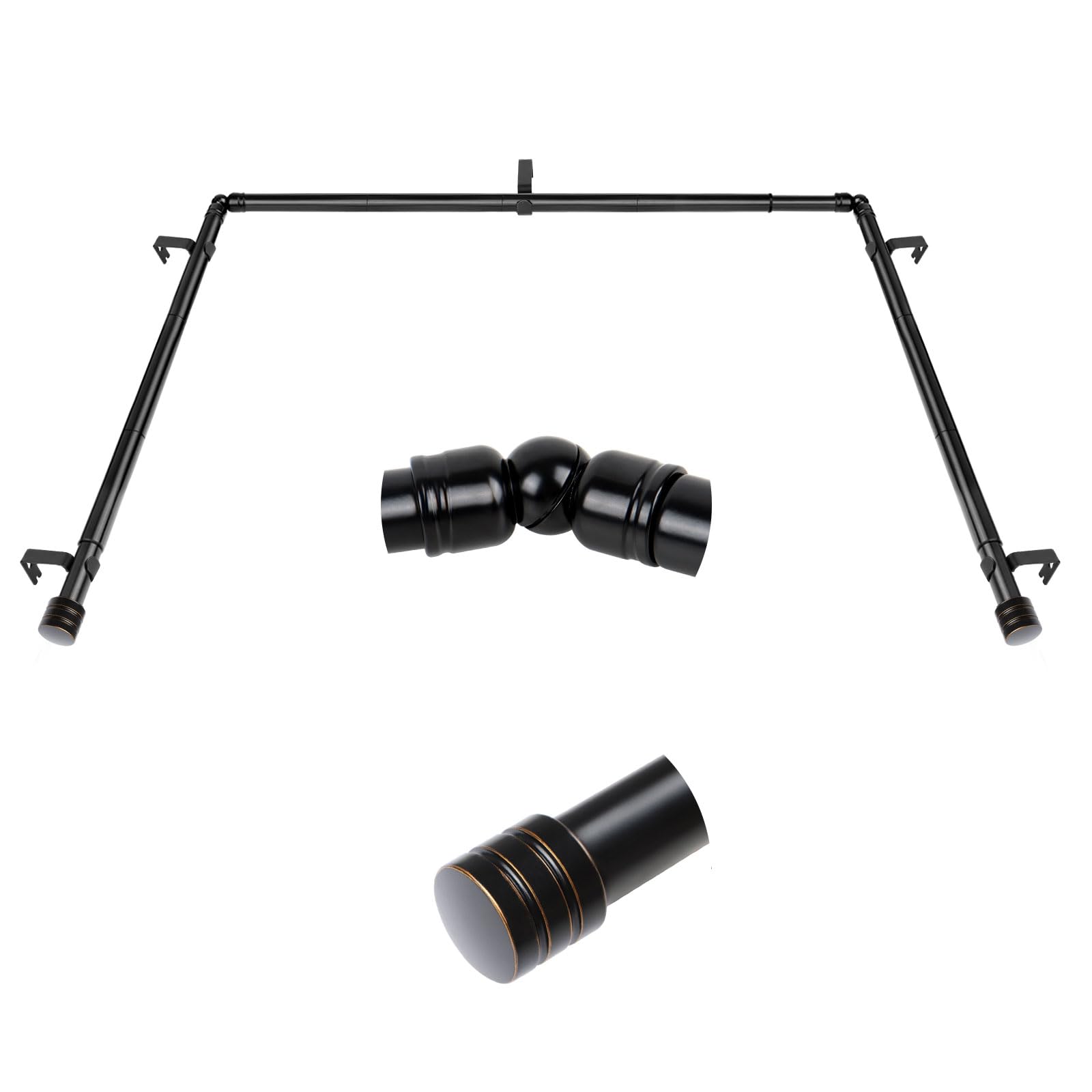 Bay window curtain rods set, 7/8 inch thick metal rods, 48-84 inch ...