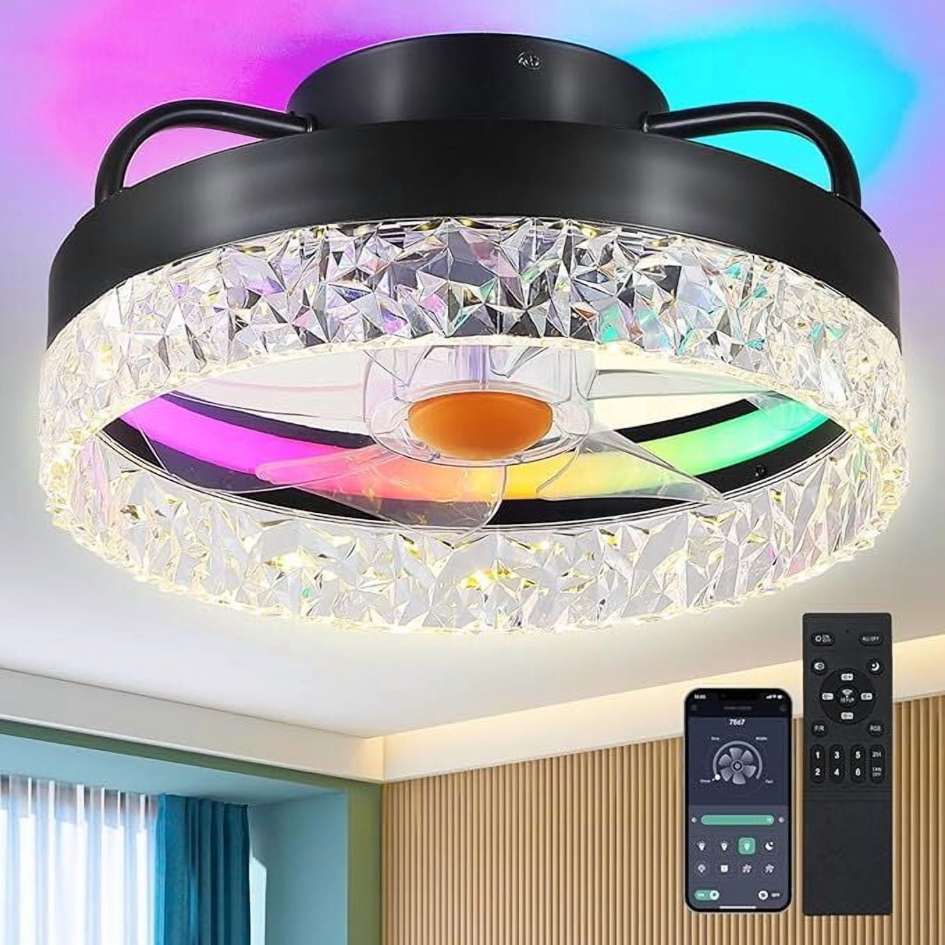 BayDay 13" RGB Dimmable LED Ceiling Fan with Light - Bladeless Low ...