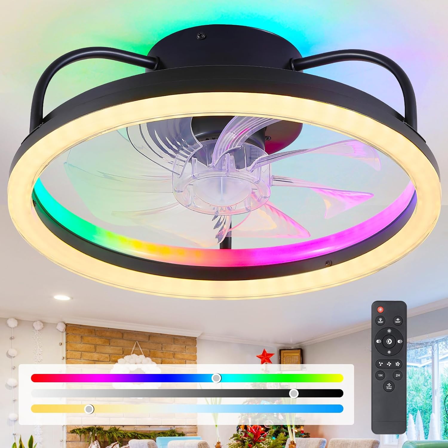 BayDay 16" RGB Ceiling Fan with Lights – Modern Flush Mount Bladeless ...
