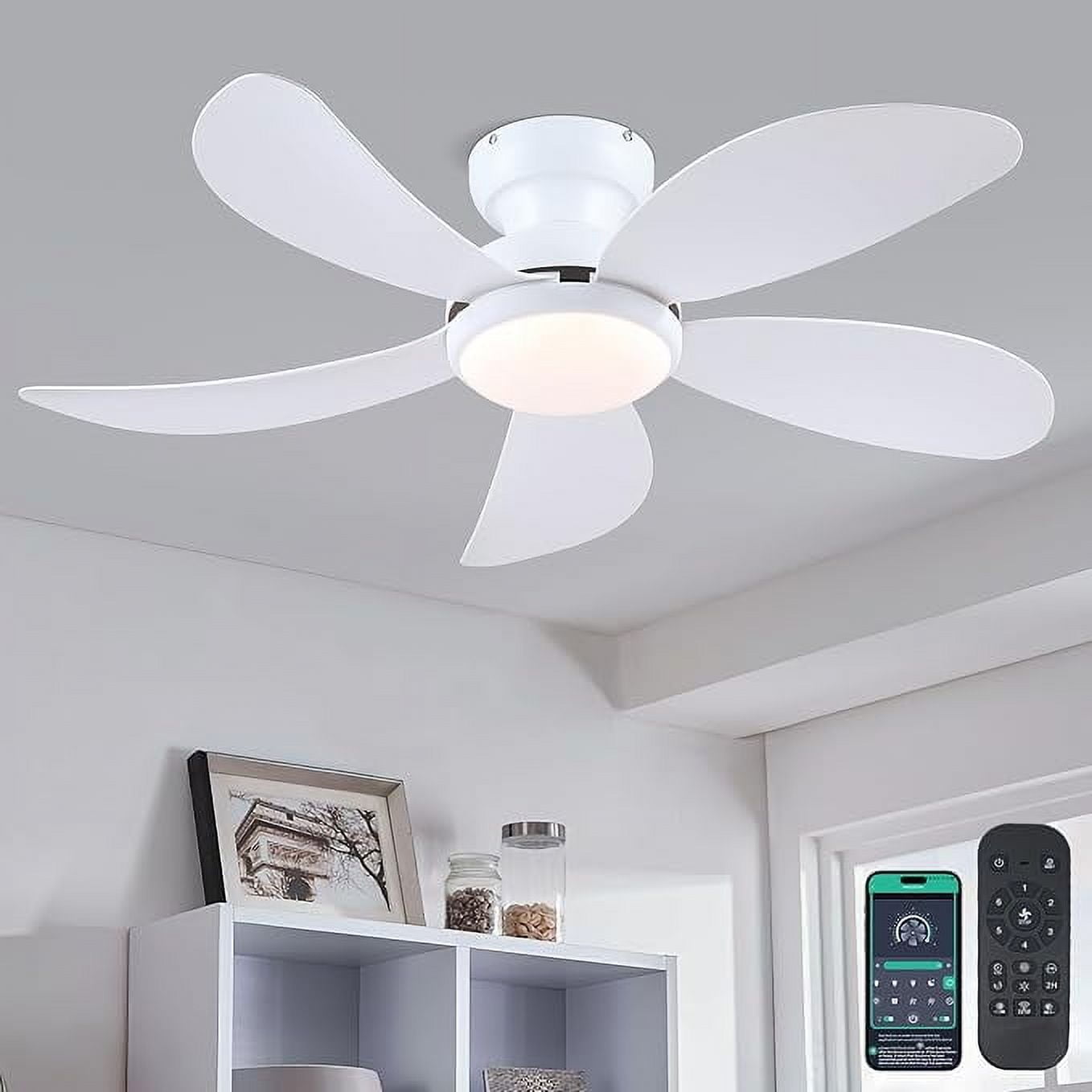 BayDay 42" White Ceiling Fan with LED Light, Remote & App Control ...