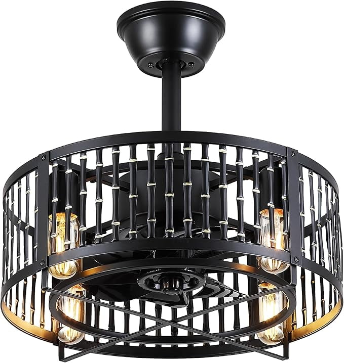 BayDay Caged Ceiling Fan with Lights and Remote, Industrial Bladeless ...