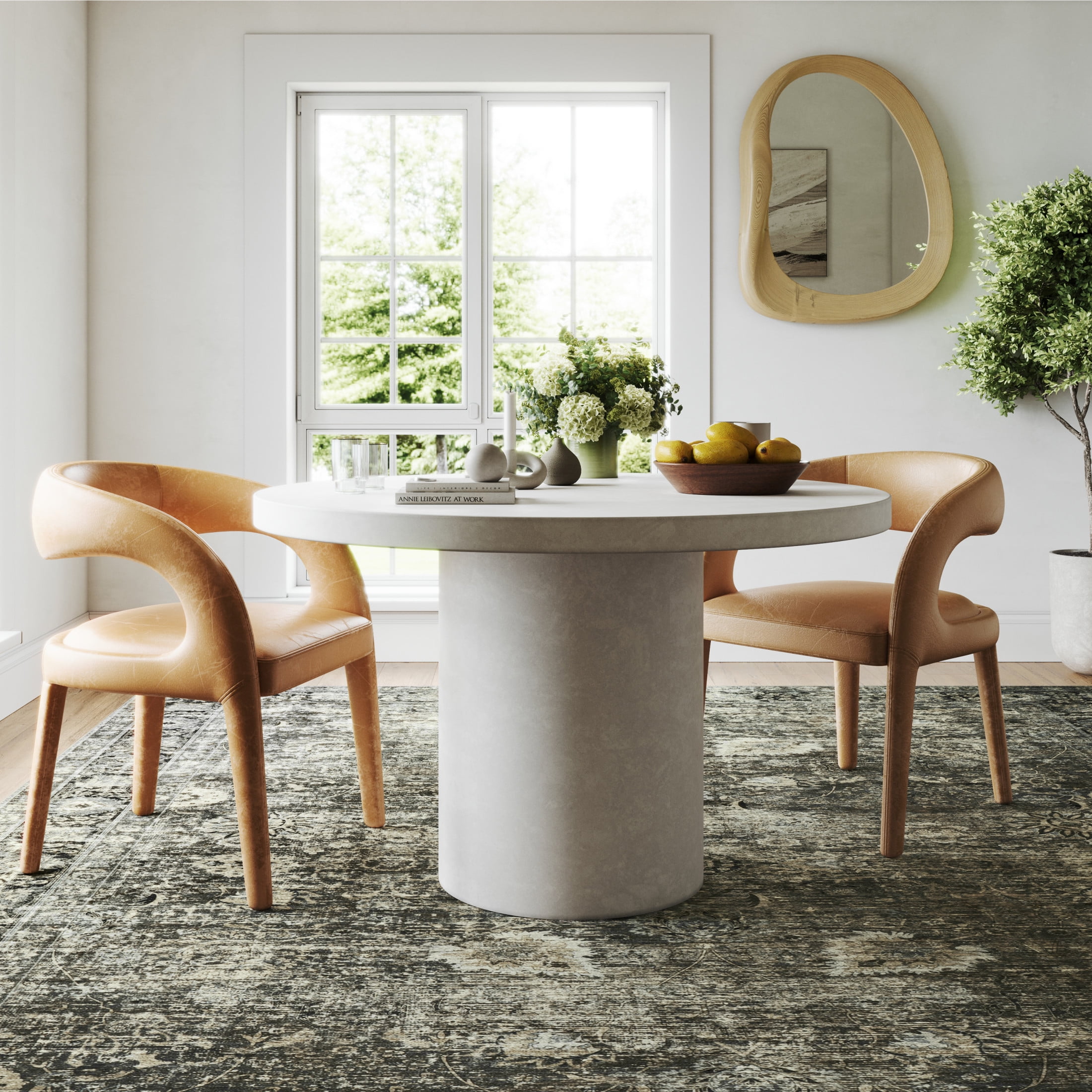 Bayberry Spill Proof Vintage Machine Washable Area Rug, 6', Round ...