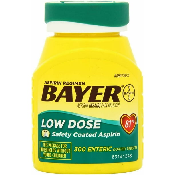 Bayer 81mg Enteric Low Dose Pain Relief Aspirin Tablets 300 ea (Pack of ...