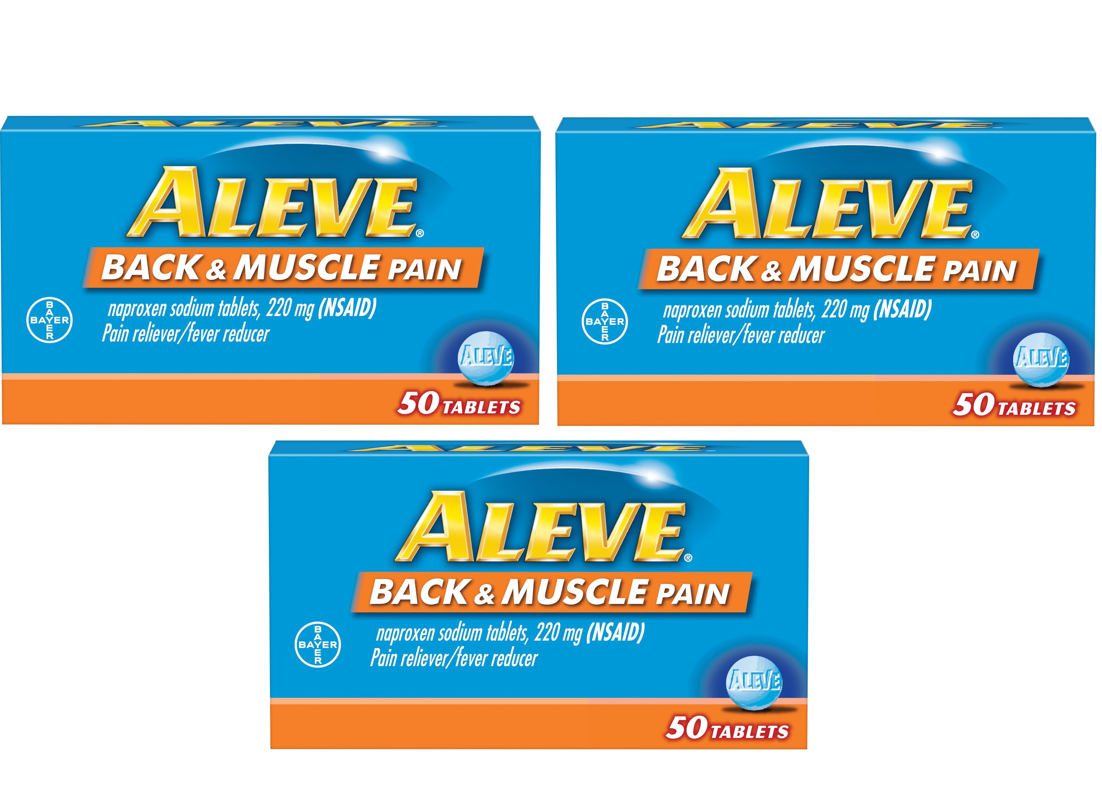 Bayer Aleve Back & Muscle Pain Pain / Fever Reducer 12h 220mg 50ct, 3 ...