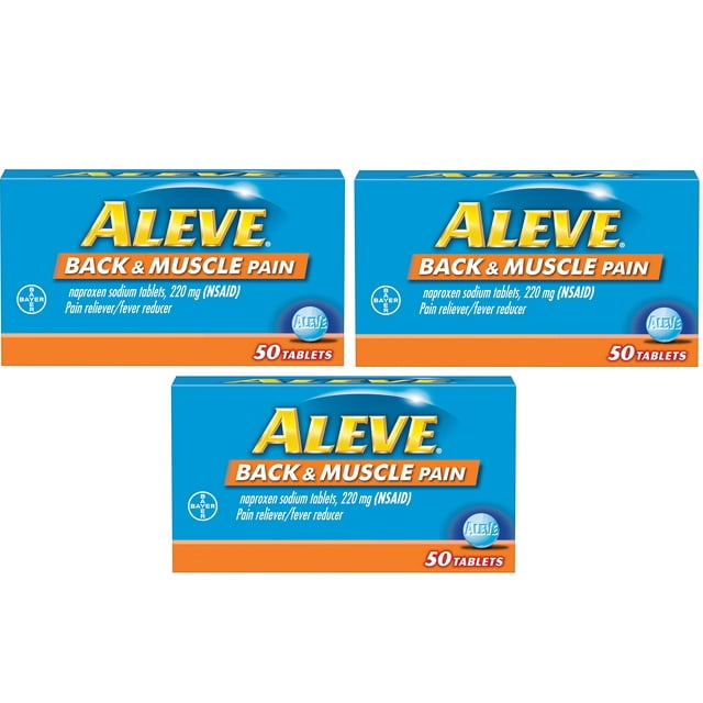 Bayer Aleve Back & Muscle Pain Pain / Fever Reducer 12h 220mg 50ct, 3 ...